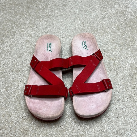 Naot | Shoes | Naot Sandal Slides With Red Elastic And Leather Straps ...